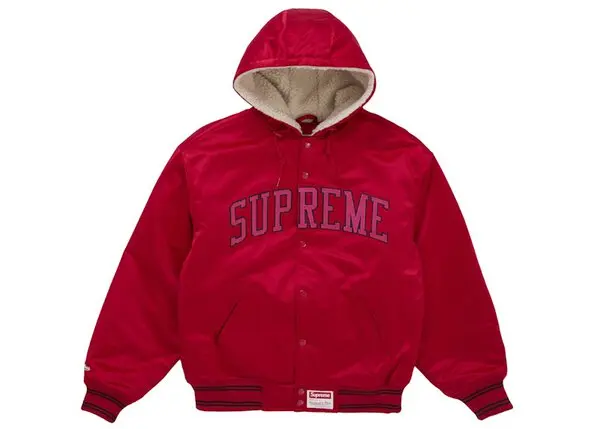 Supreme Mitchell & Ness Lined Hooded Satin Varsity Jacket - Red