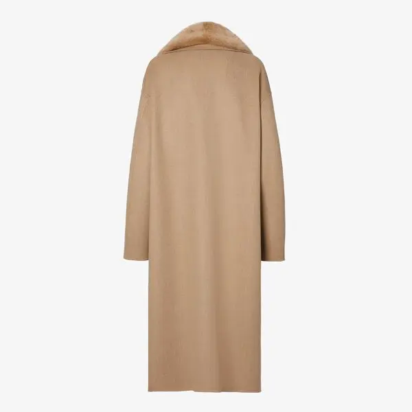 Fendi Oversized Double-face Cashmere Coat With Fur Lapels And Belt - Beige
