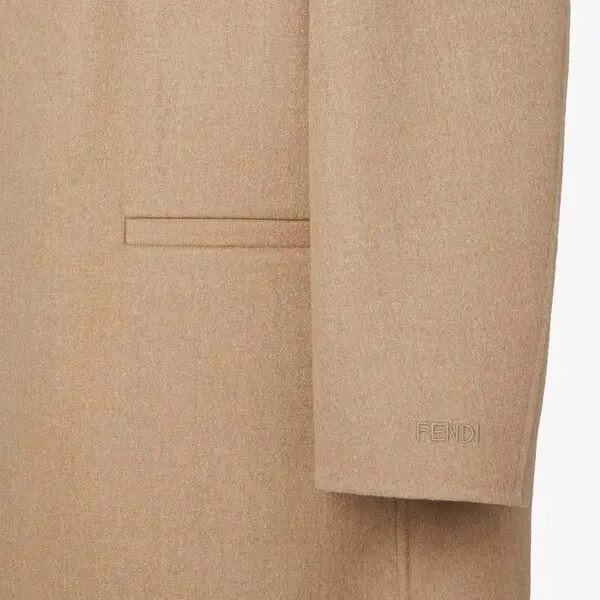Fendi Oversized Double-face Cashmere Coat With Fur Lapels And Belt - Beige