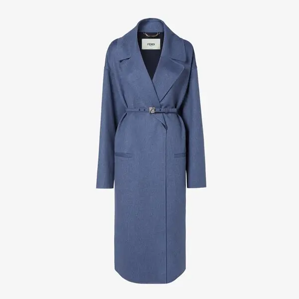 Fendi Oversized Double-face Cashmere Coat With Fur Lapels - Blue