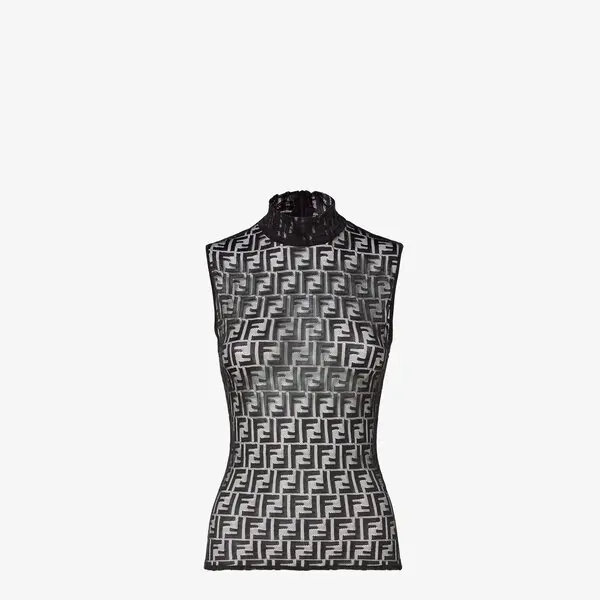 Fendi Sleeveless Jersey Lace Top - Black