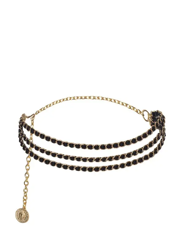 L'Agence Alisha Chain Belt - Black With Gold Chain