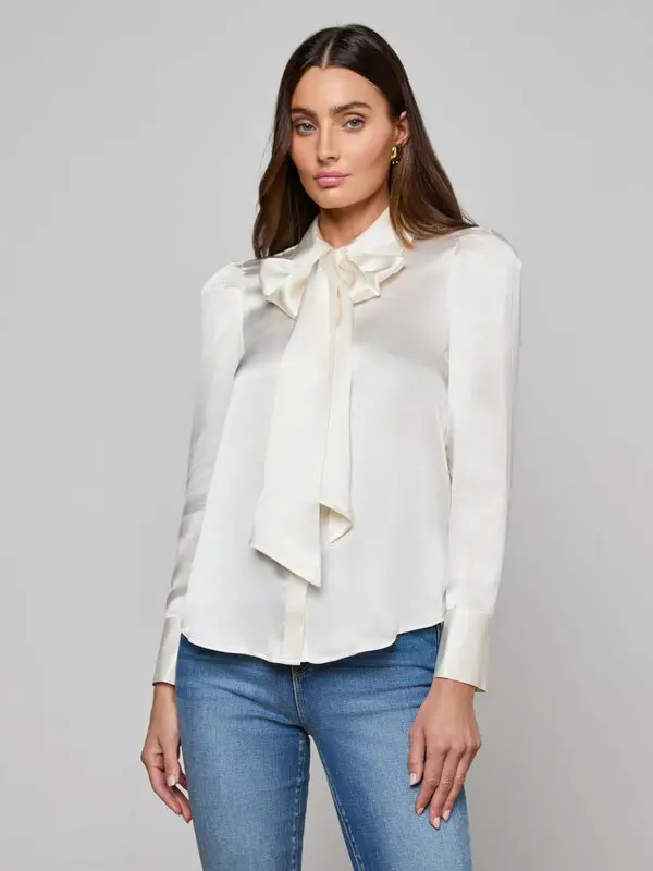 L'Agence Silk Blouse Top - Ivory