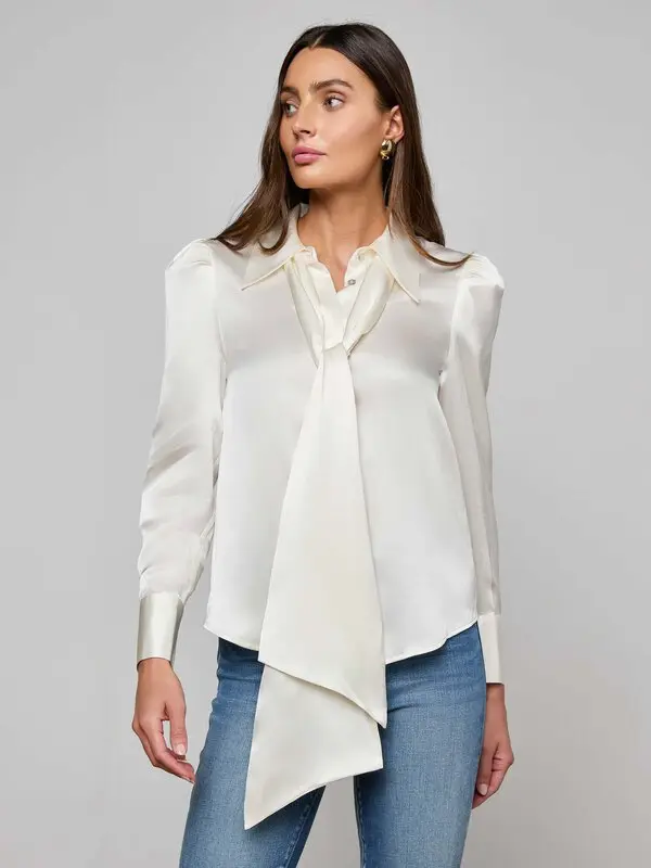 L'Agence Silk Blouse Top - Ivory