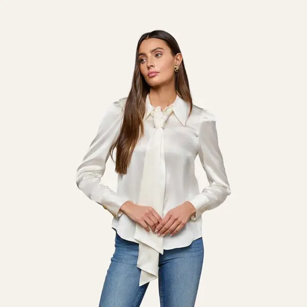 L'Agence Silk Blouse Top - Ivory