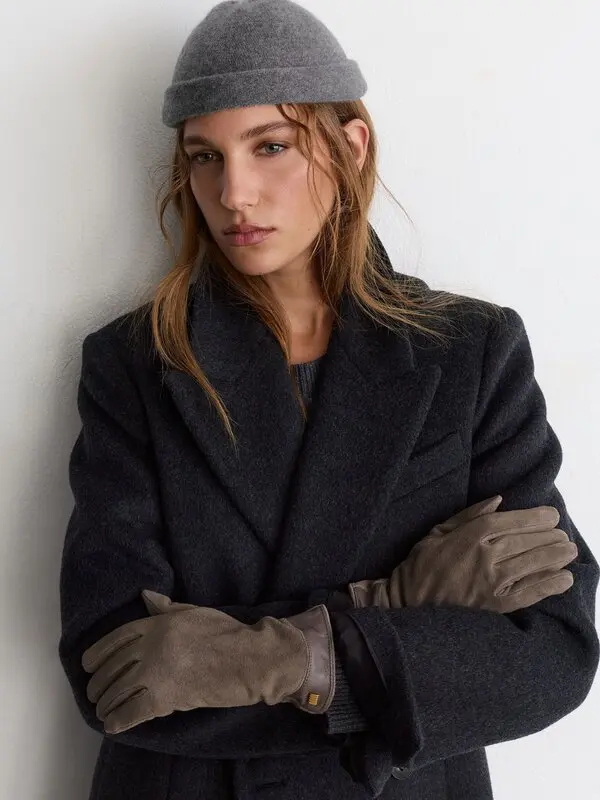 REISS Leather-trim Gloves - Grey