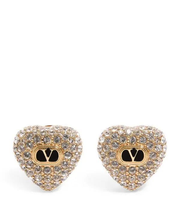 Valentino Garavani Enamel And Crystal Heart Earrings - Gold