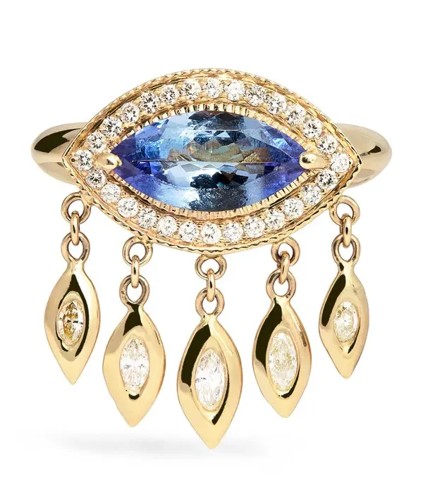 Jacquie Aiche Yellow Diamond, And Tanzanite Evil Eye Shaker Ring - Gold