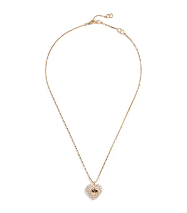 Valentino Garavani Enamel And Crystal Heart Necklace - Gold