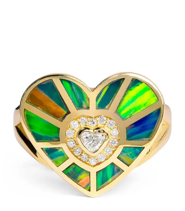 Jacquie Aiche Yellow Diamond And Opal Heart Ring - Gold