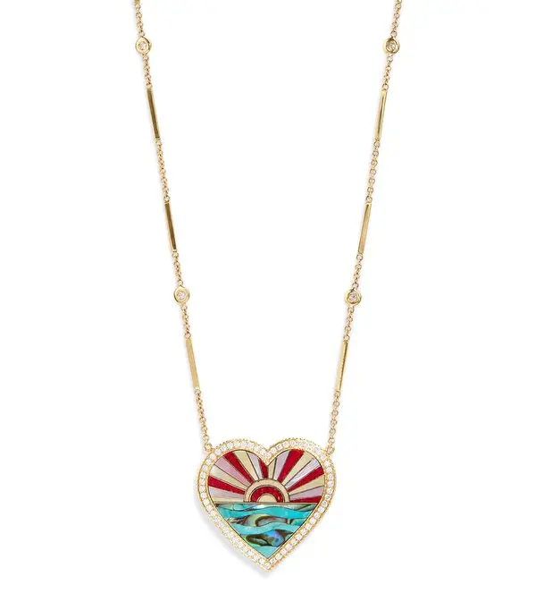 Jacquie Aiche Yellow Diamond, Turquoise, Pearl, And Coral Heart Necklace - Gold