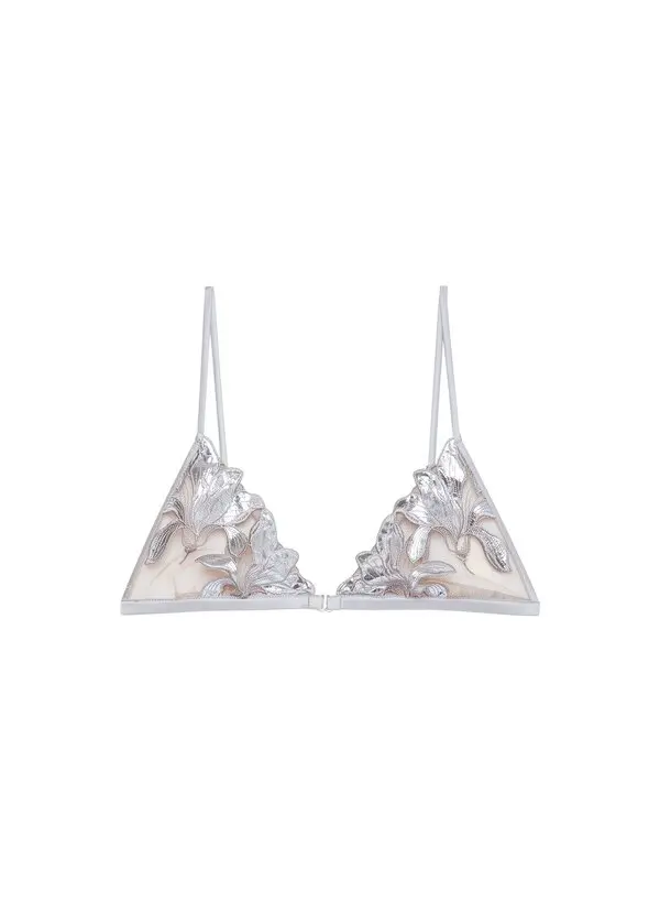 Fleur Du Mal Lily Embroidery Triangle Bra - Platinum
