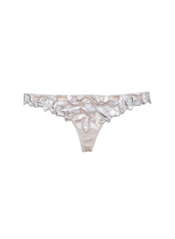 Fleur Du Mal Lily Embroidery Hipster Thong - Platinum