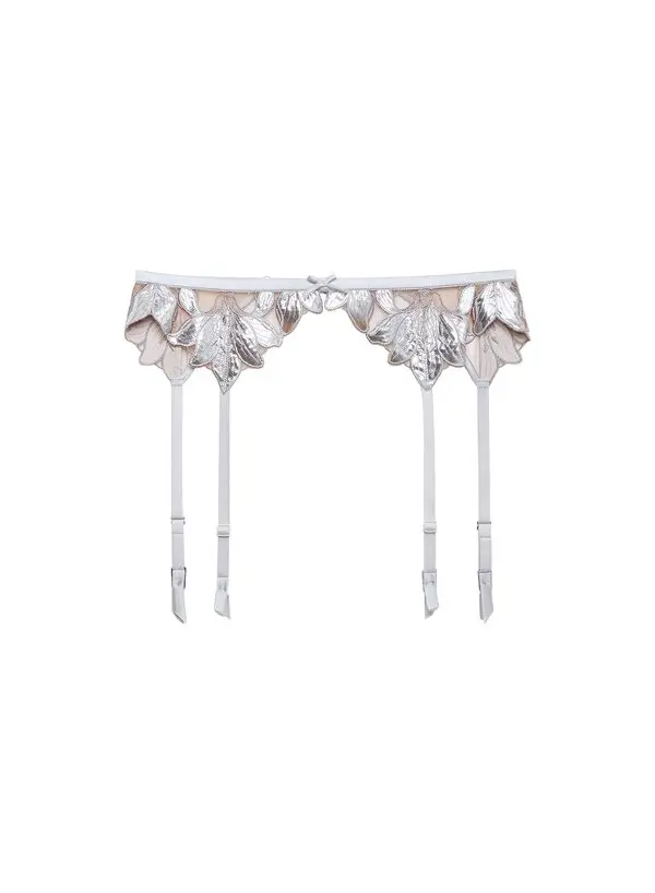 Fleur Du Mal Lily Embroidery Garter Belt - Platinum