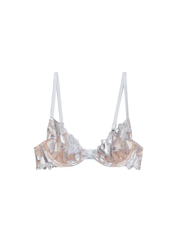 Fleur Du Mal Lily Embroidery Plunge Demi Bra - Platinum