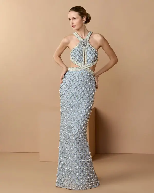 MAC DUGGAL COLLECTION Embellished Halterneck Column Gown