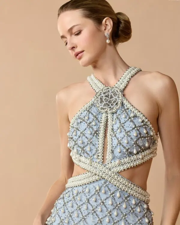 MAC DUGGAL COLLECTION Embellished Halterneck Column Gown