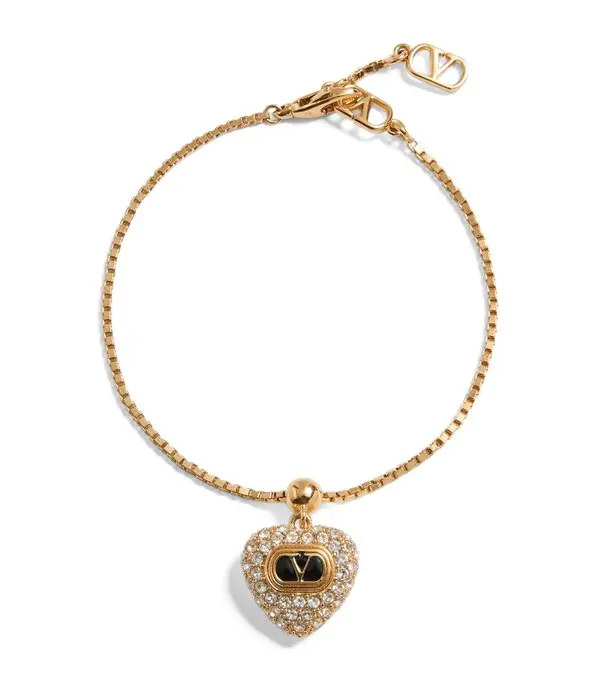 Valentino Garavani Enamel And Crystal Heart Bracelet - Gold