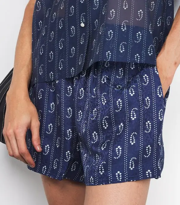 Tory Burch Satin Paisley Camp Shorts