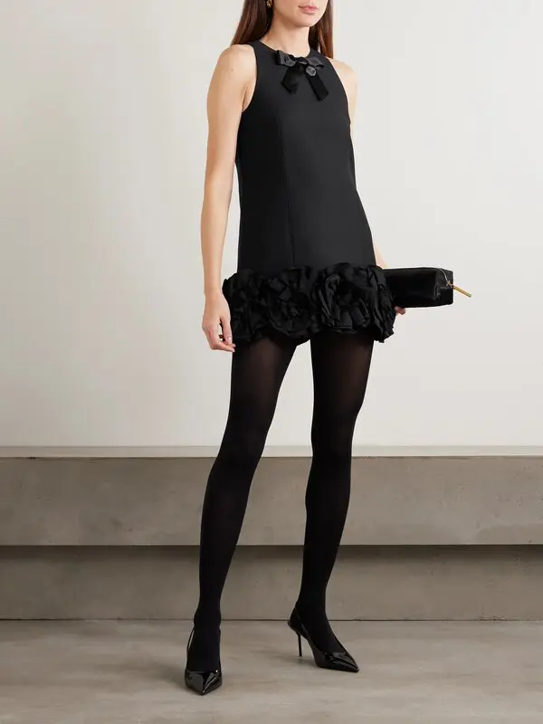 SHUSHU/TONG Appliquéd Bow-embellished Twill Mini Dress