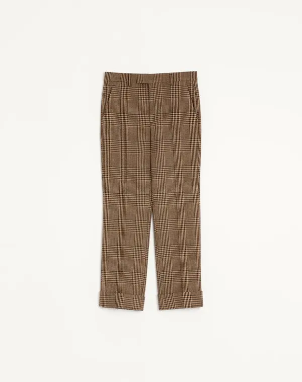 Valentino Garavani Glen Plaid Wool Trousers With Turn-ups - Camel/black