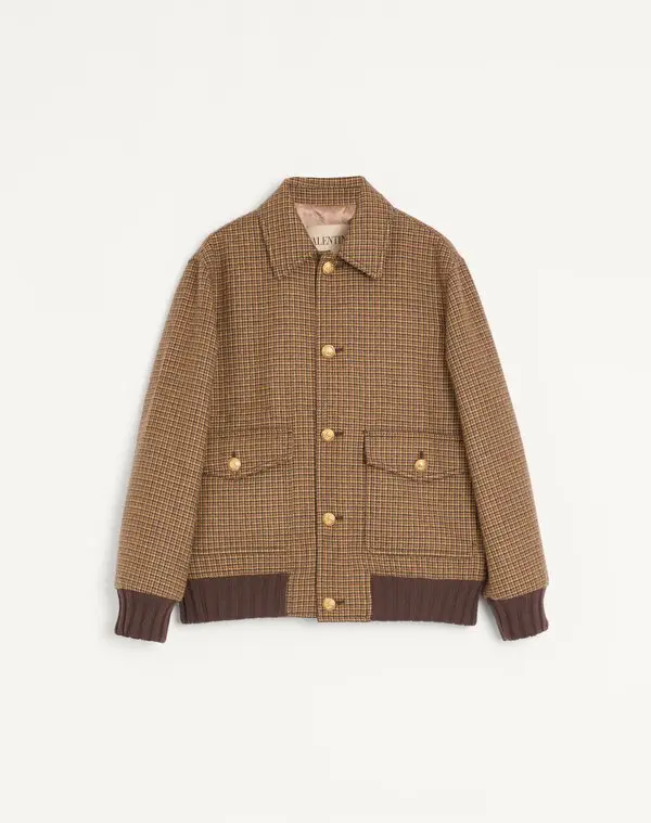Valentino Garavani Wool Houndstooth Bomber Jacket - Brown