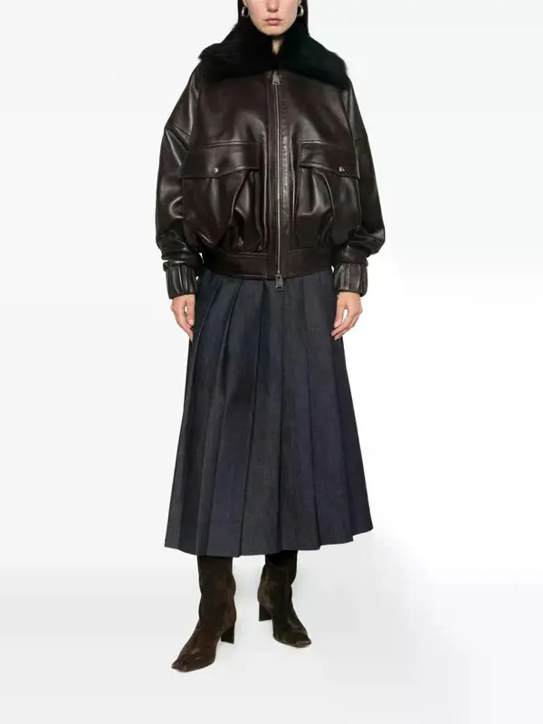 Khaite Fur-collar Leather Bomber Jacket