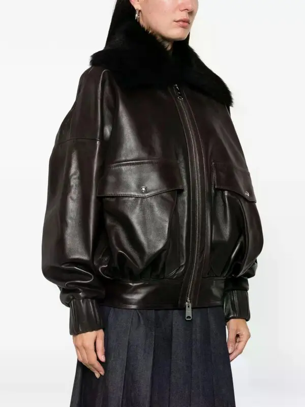 Khaite Fur-collar Leather Bomber Jacket