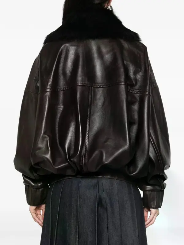Khaite Fur-collar Leather Bomber Jacket