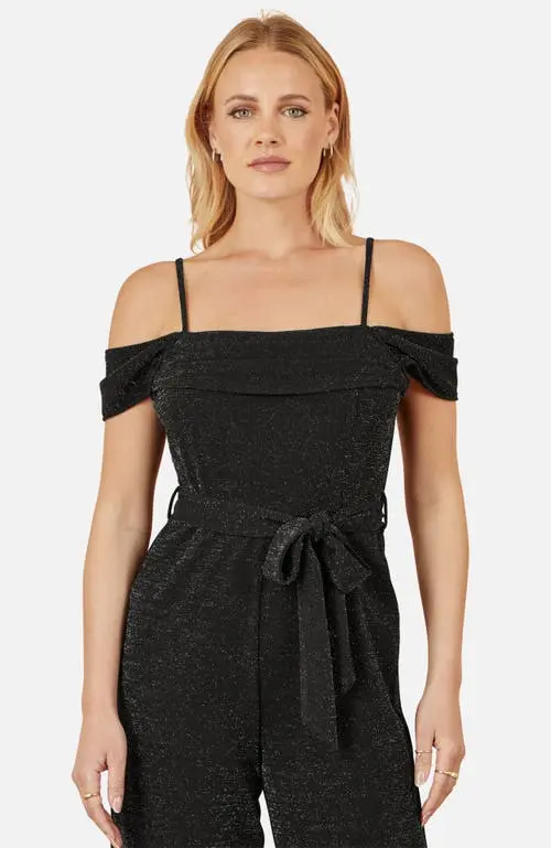 YUMI Sparkle Stretch Bardot Jumpsuit - Black