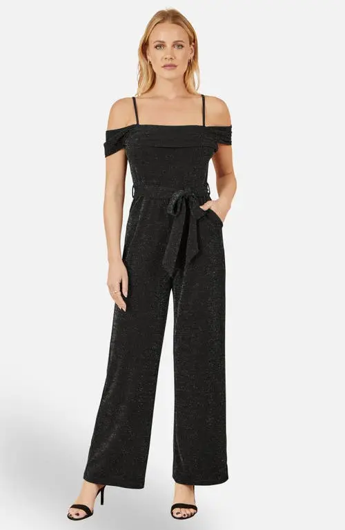 YUMI Sparkle Stretch Bardot Jumpsuit - Black
