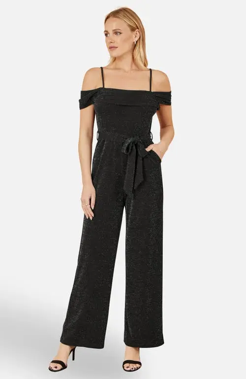 YUMI Sparkle Stretch Bardot Jumpsuit - Black