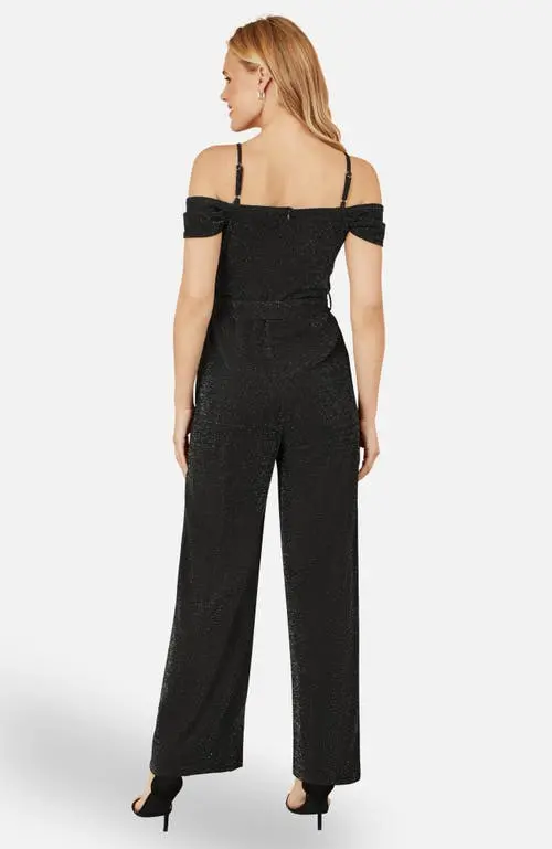 YUMI Sparkle Stretch Bardot Jumpsuit - Black