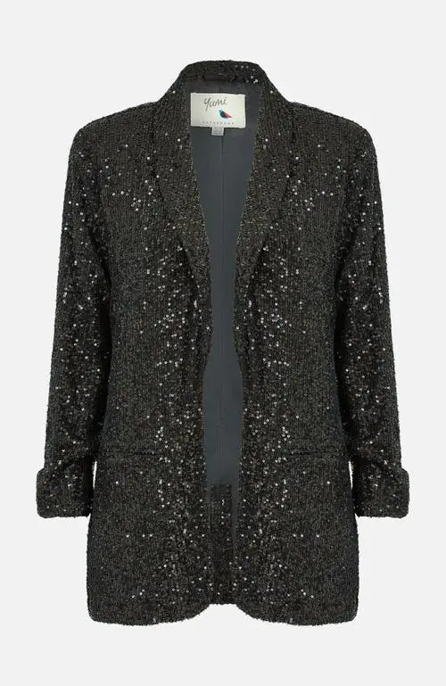 YUMI Sequin Blazer With Pockets - Black