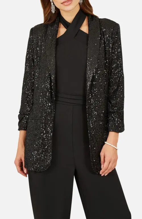 YUMI Sequin Blazer With Pockets - Black