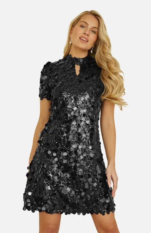 YUMI Sequin Keyhole Neck Tunic Dress