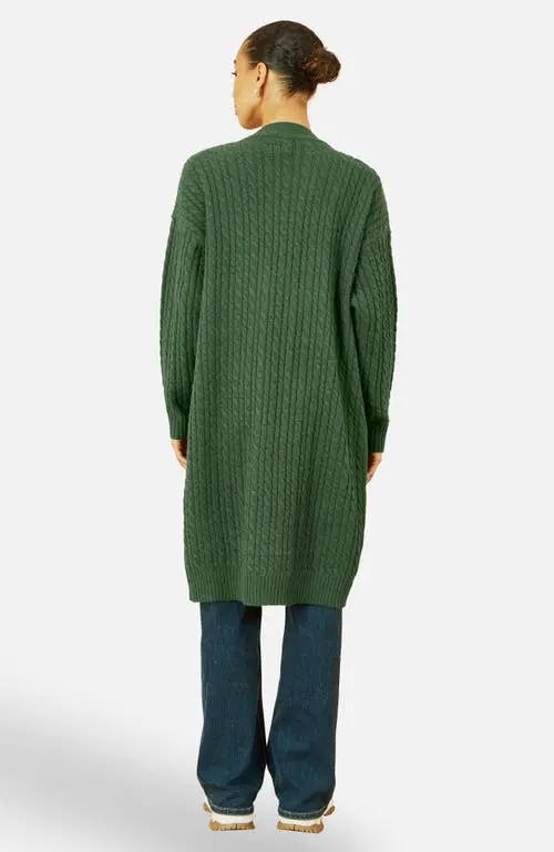 YUMI Cable Knit Long Sleeve Cardigan - Green