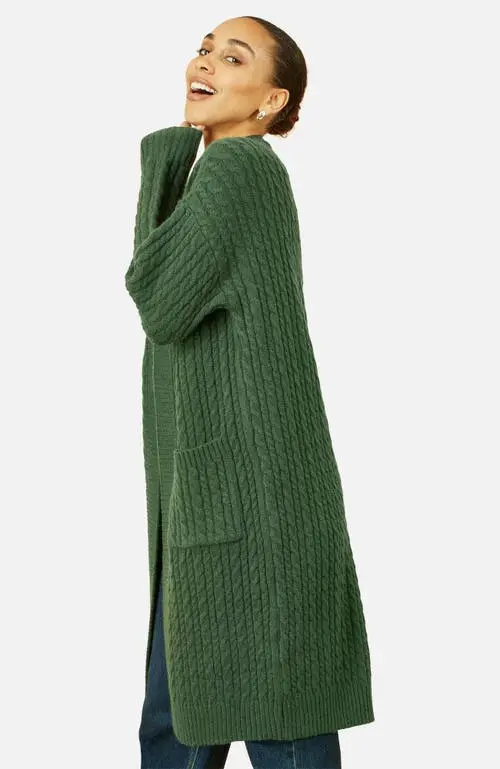 YUMI Cable Knit Long Sleeve Cardigan - Green