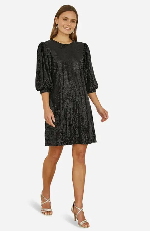 YUMI Balloon Sleeve Sequin Mini Dress - Black