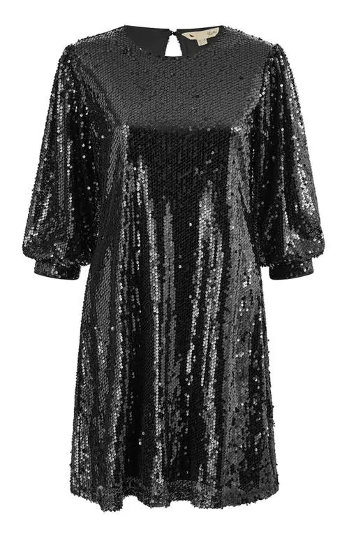 YUMI Balloon Sleeve Sequin Mini Dress - Black