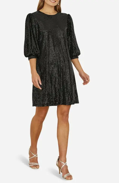YUMI Balloon Sleeve Sequin Mini Dress - Black