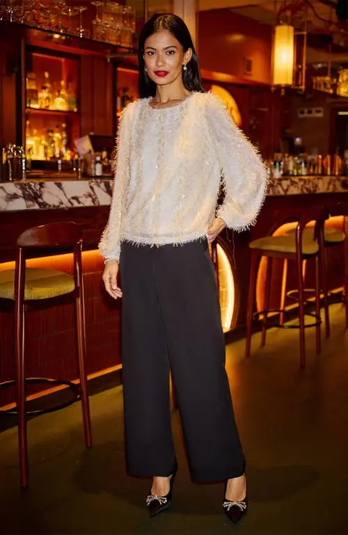 YUMI Sequin Long Sleeve Top - Ivory
