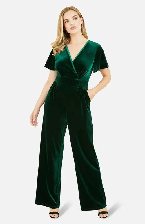 YUMI Angel Sleeve Velvet Jumpsuit - Green