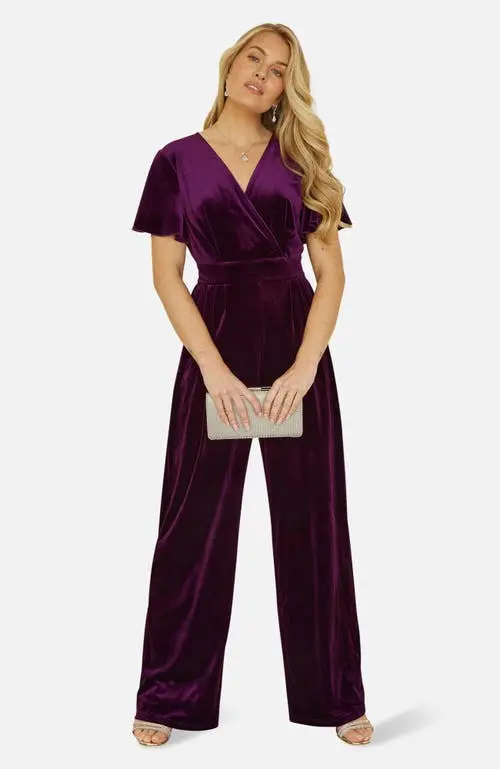 YUMI Angel Sleeve Velvet Jumpsuit - Purple