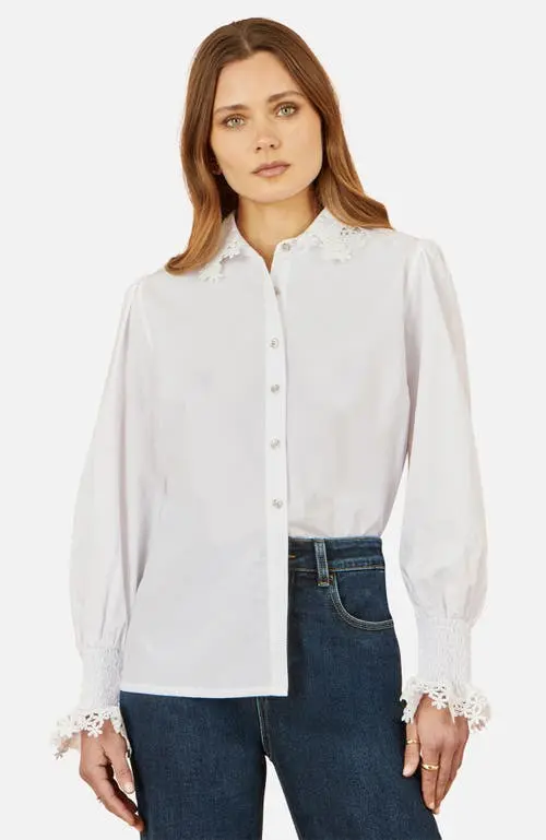 YUMI Lace Trim Cotton Shirt