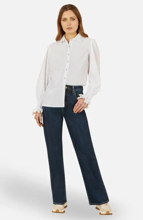 YUMI Lace Trim Cotton Shirt