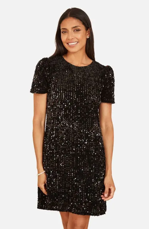 YUMI Sequin Tunic Mini Dress - Black