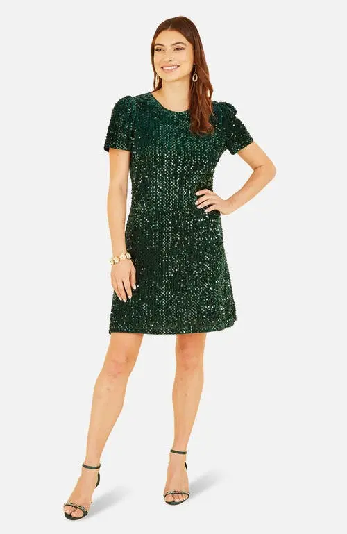 YUMI Sequin Tunic Mini Dress - Green