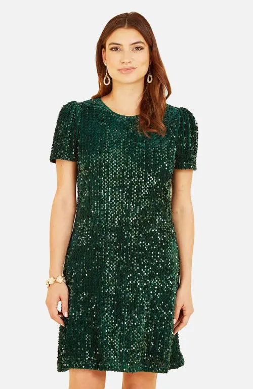 YUMI Sequin Tunic Mini Dress - Green