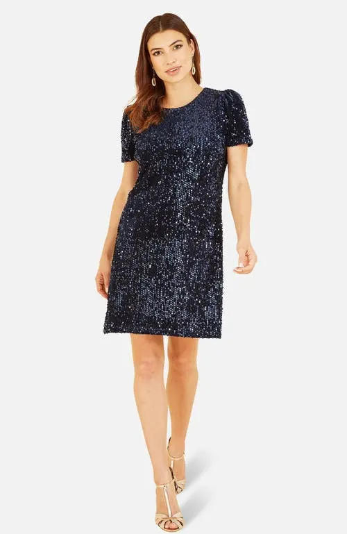 YUMI Sequin Tunic Mini Dress - Navy